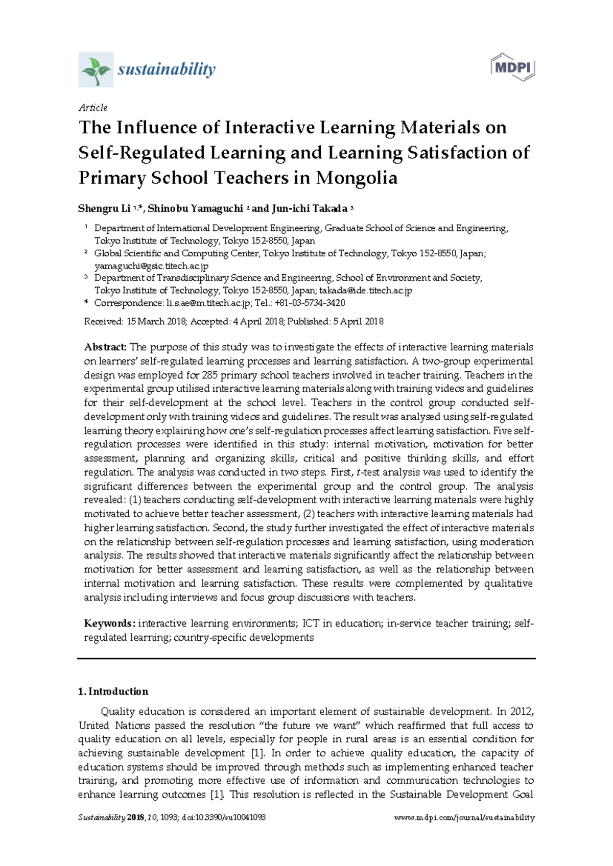 The Influence of Interactive Learning Materials on - Sustainability ...