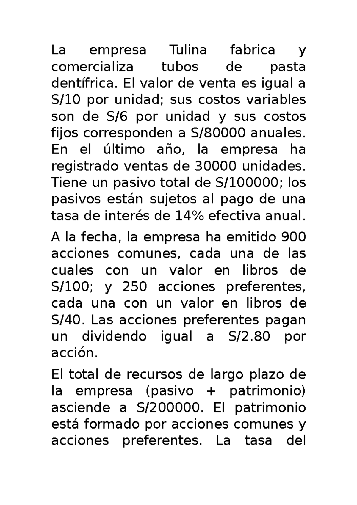 Ejercicio DE Sesion 12 - ECONOMIA - La empresa Tulina fabrica y ...