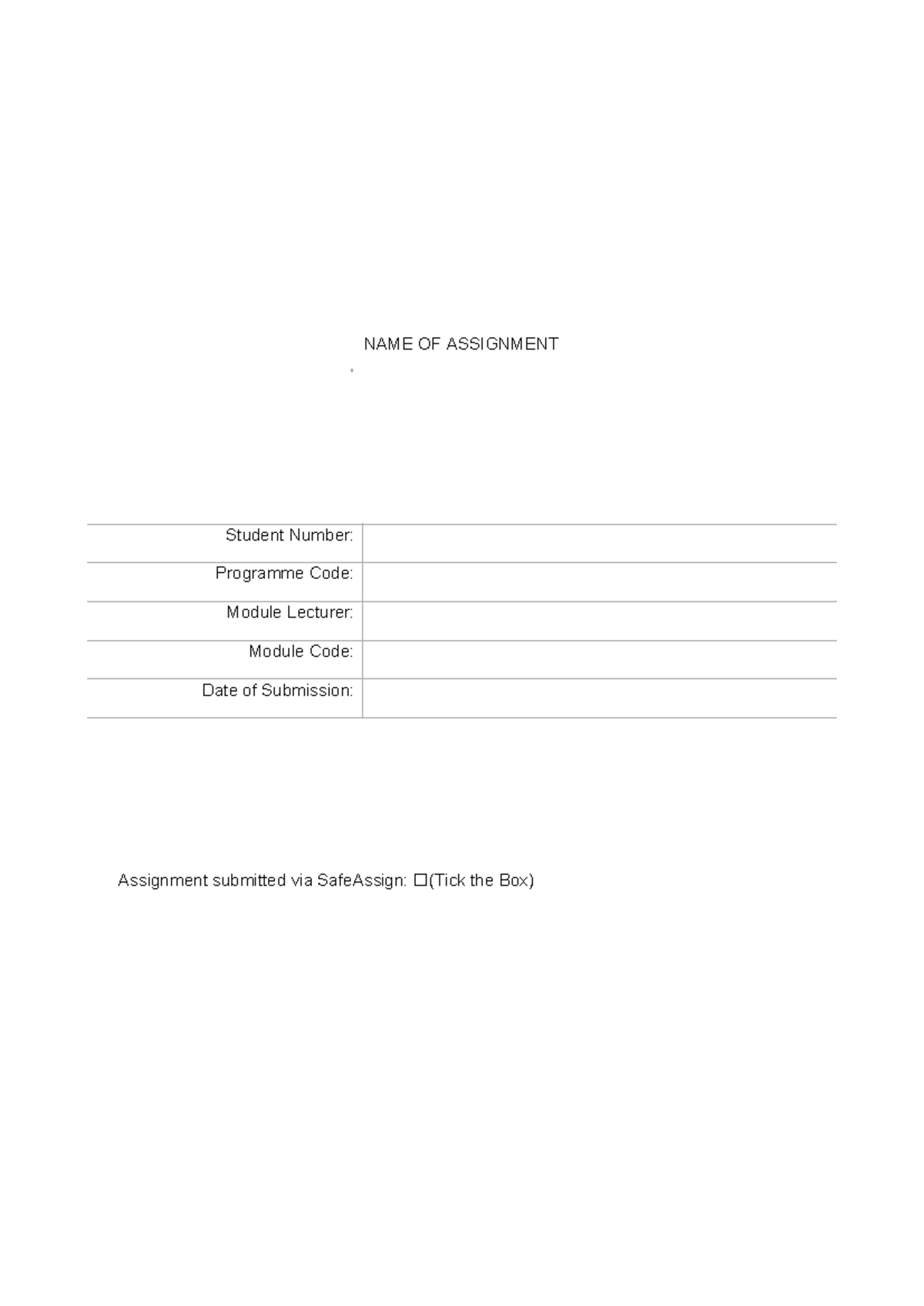 Assignment Template 2024 LAW - NAME OF ASSIGNMENT Student Number: Programme Code: Module ...