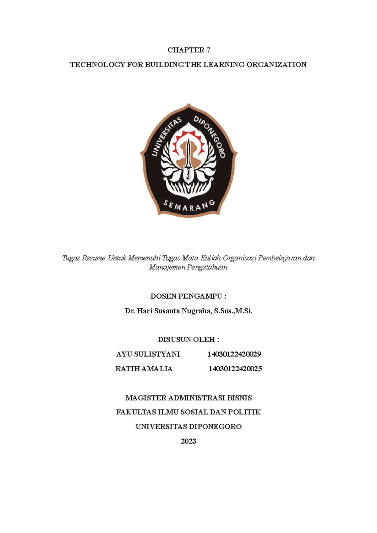 Loogbook Chapter 7 Technology FOR Building THE Learning Organization new - CHAPTER 7 TECHNOLOGY ...