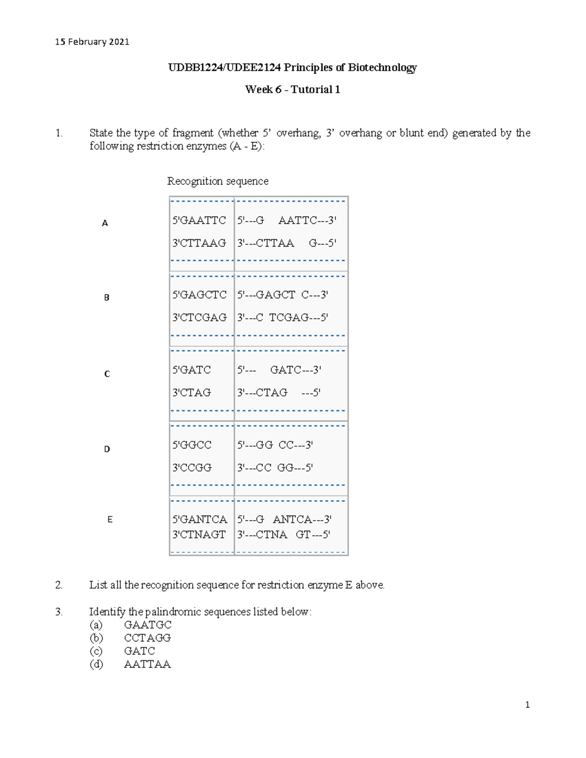 Tutorial 1 Questions Recognition Sequence Type Of Fragment