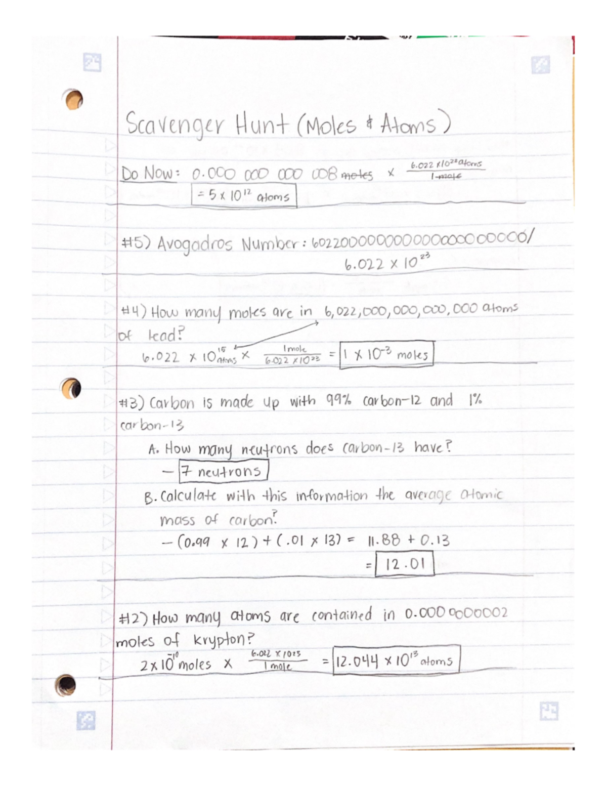 Atoms and Moles Conversions Scavenger Hunt - HHS1000 - 74 Scavenger ...