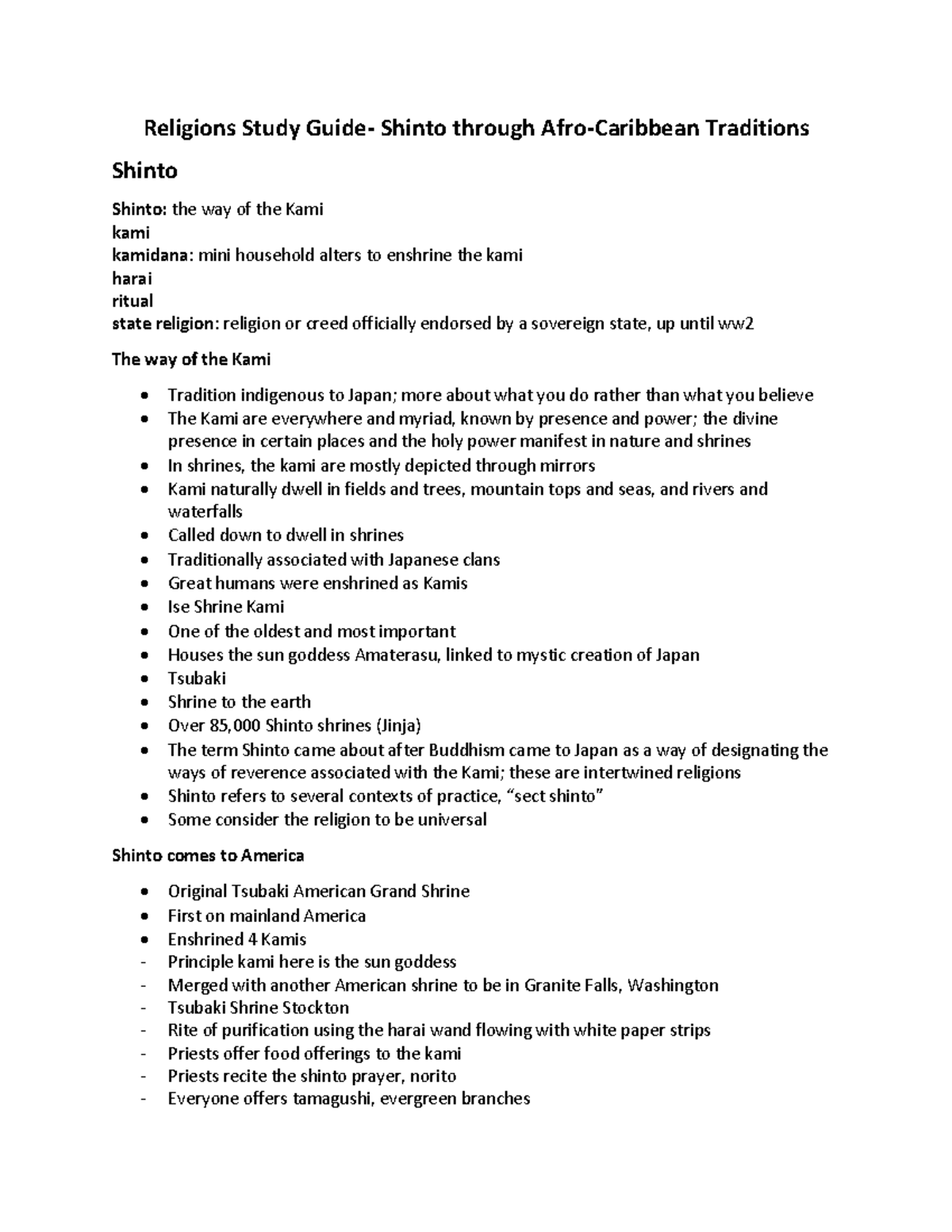 Relgions Study Guide-Shinto throught Afro-Caribbean Traditions ...