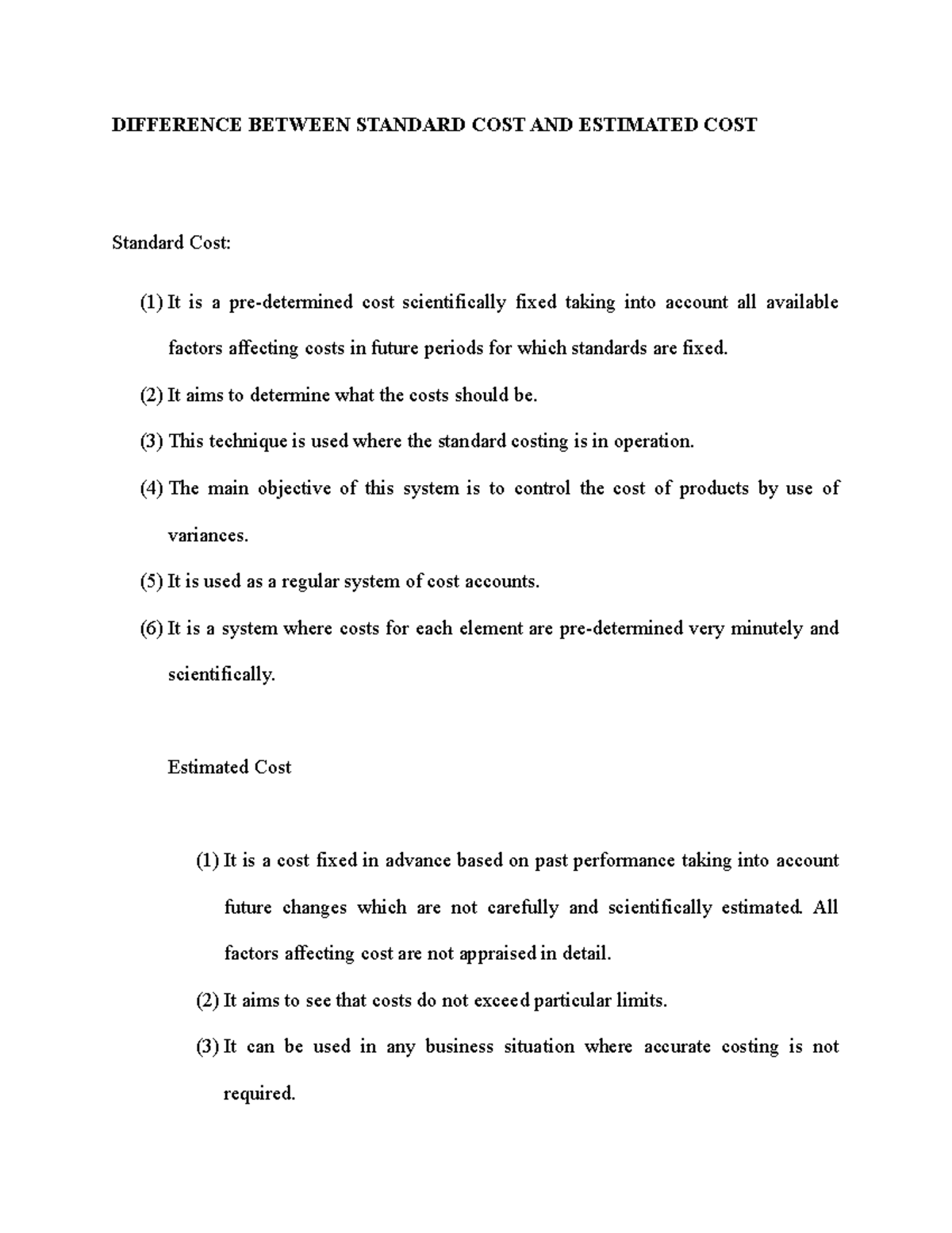 Difference Between Standard COST AND Estimated COST - DIFFERENCE ...