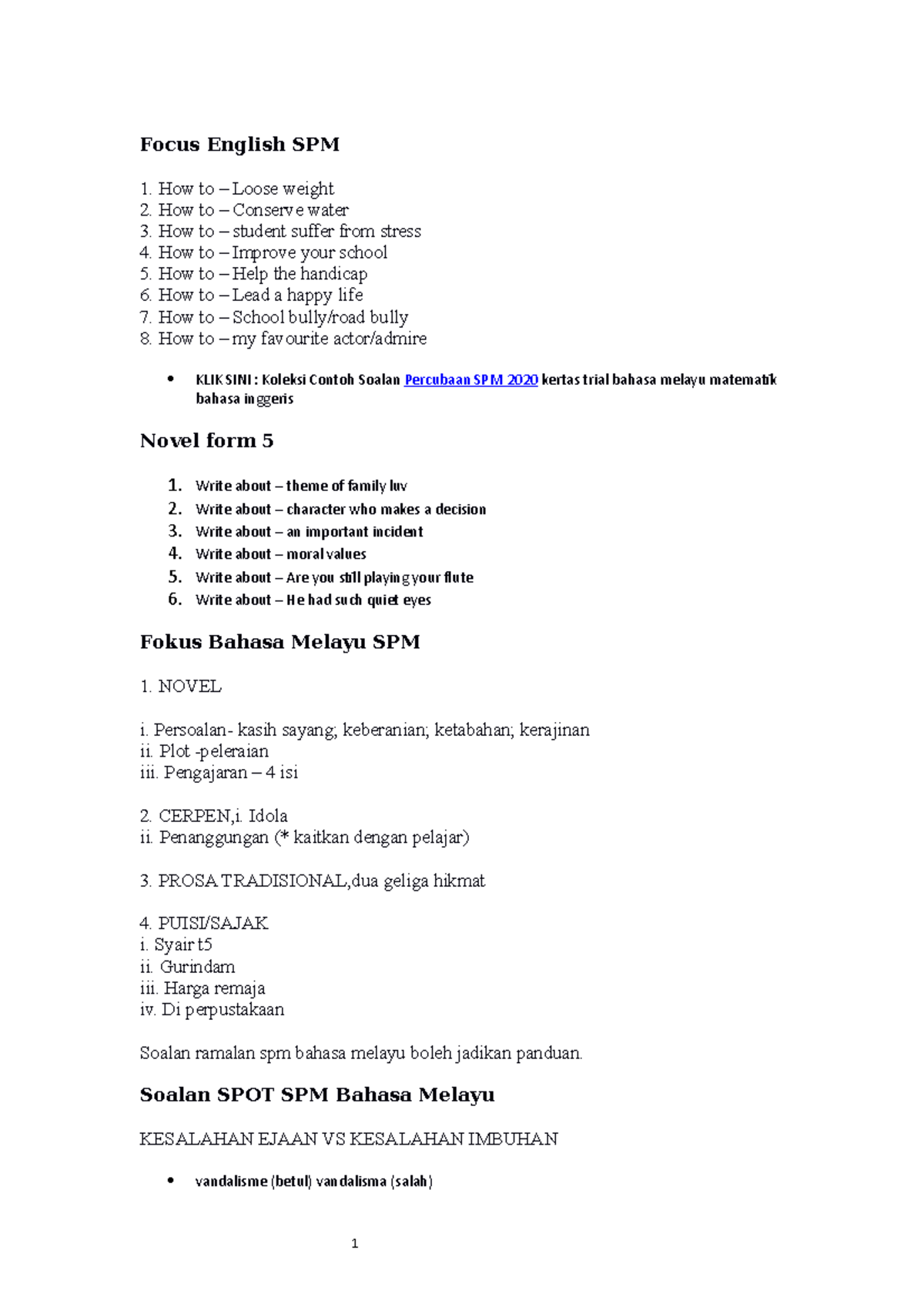Focus English SPM - Lecture notes 1 - Focus English SPM 1. How to ...