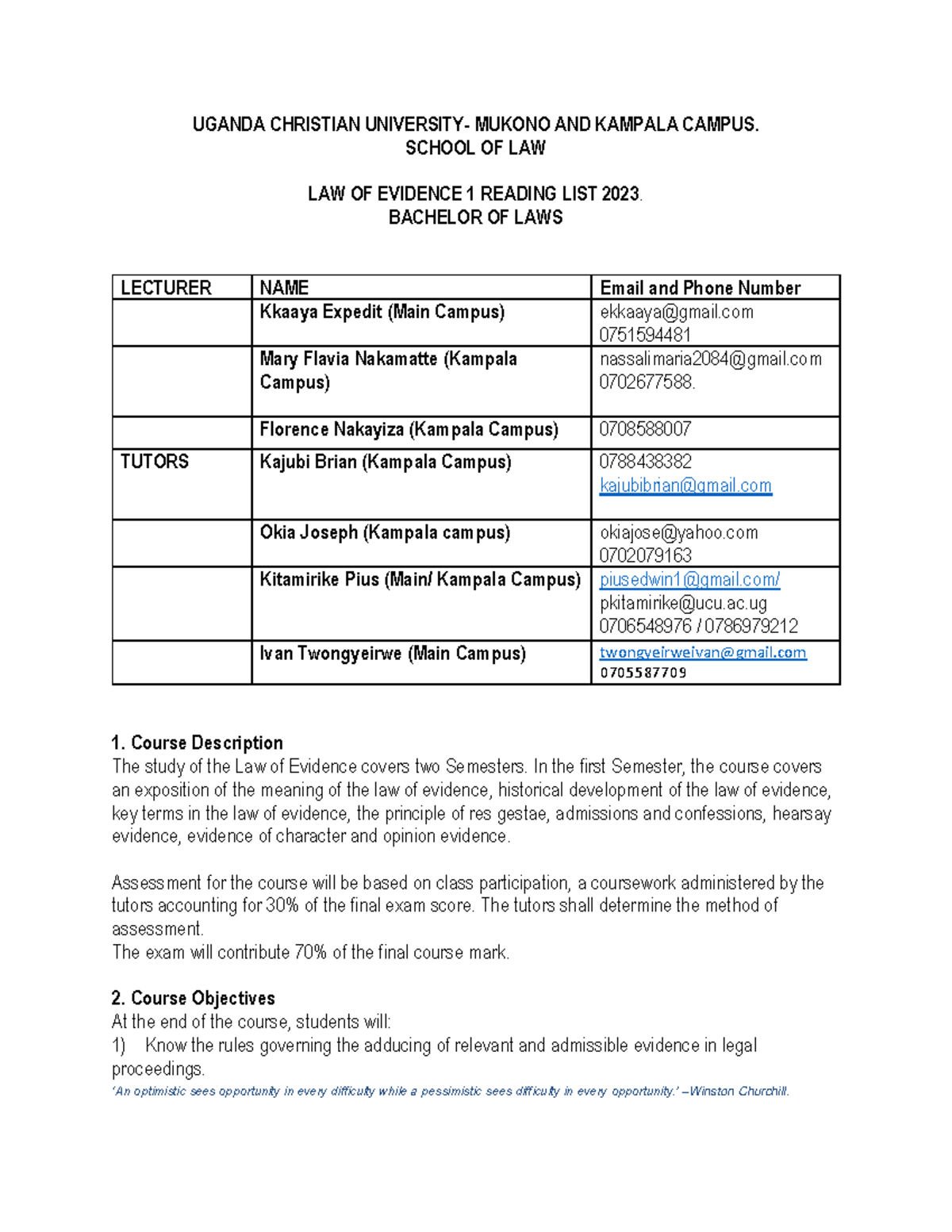 Law of Evidence 1 Reading list - UGANDA CHRISTIAN UNIVERSITY- MUKONO ...