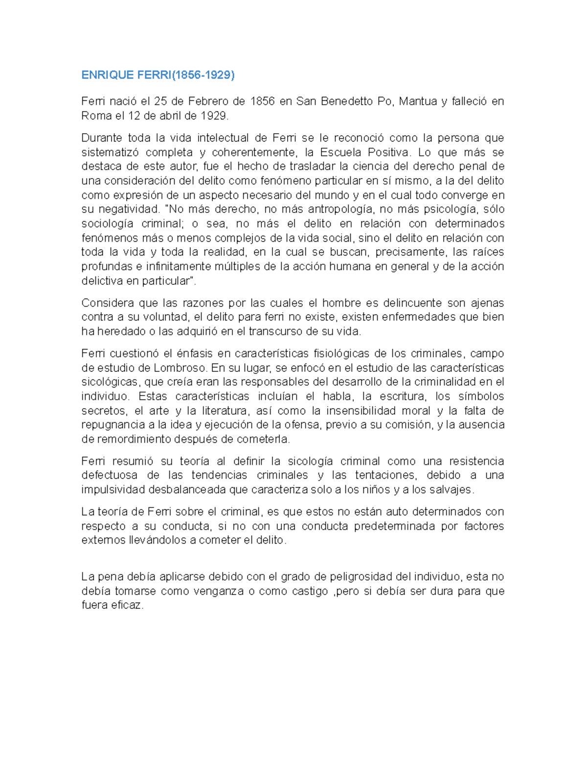 Enrique Ferri - apunte - ENRIQUE FERRI(1856-1929) Ferri nació el 25 de ...