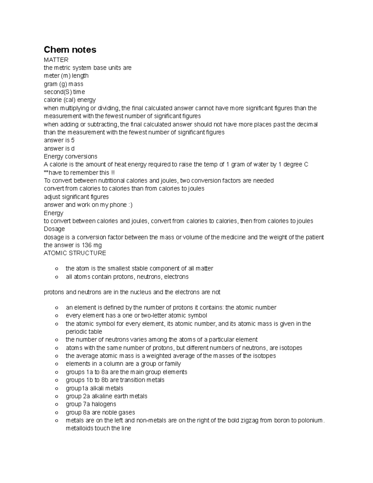 Chem notes - Chem notes MATTER the metric system base units are meter ...