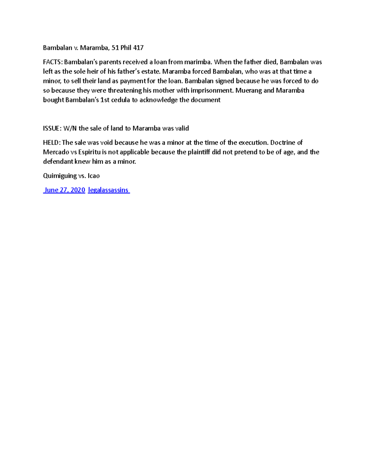 Bambalan v - case digest - Bambalan v. Maramba, 51 Phil 417 FACTS ...