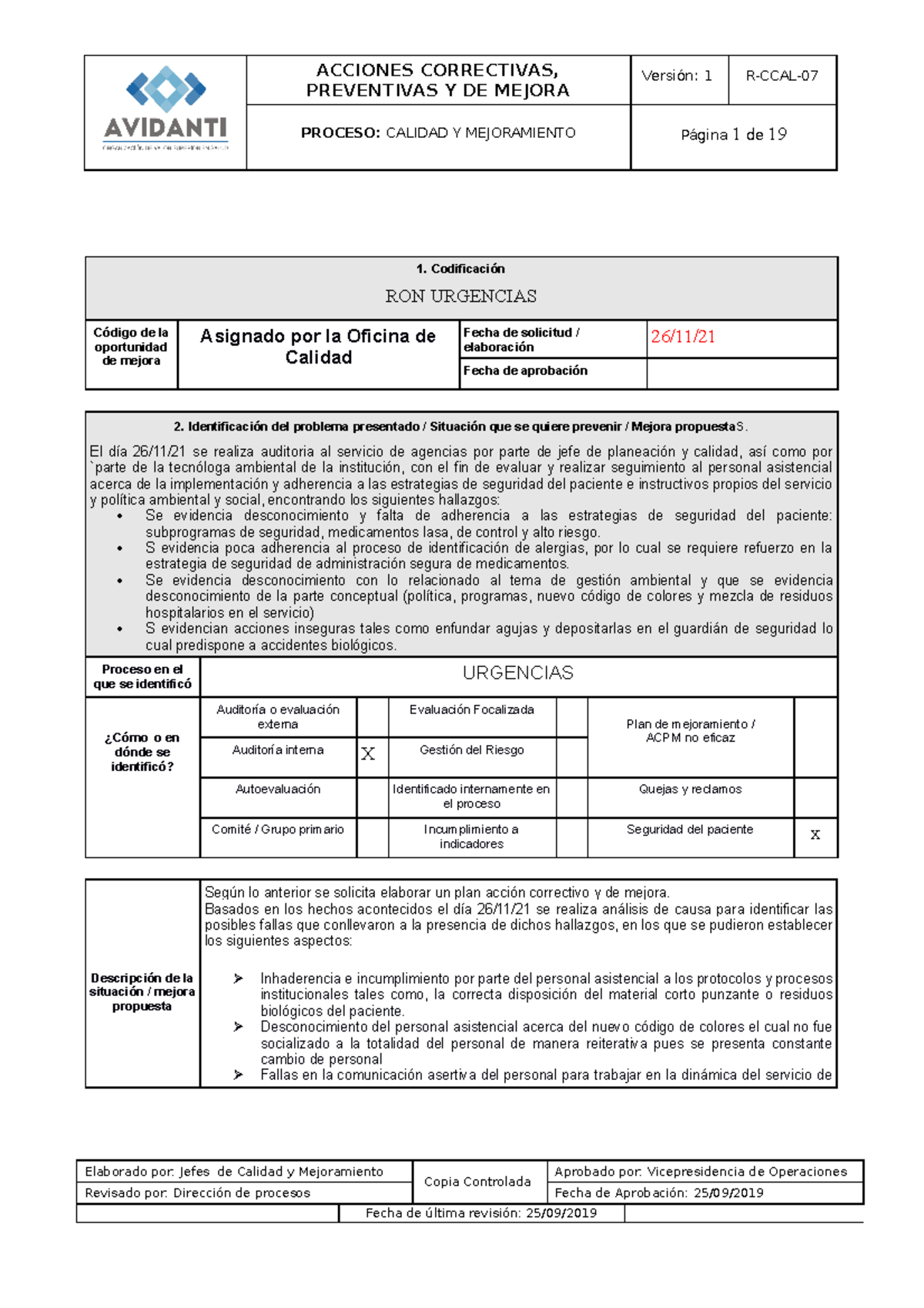 Ronda DE Seguridad ACPM - PREVENTIVAS Y DE MEJORA Versión: 1 R-CCAL ...