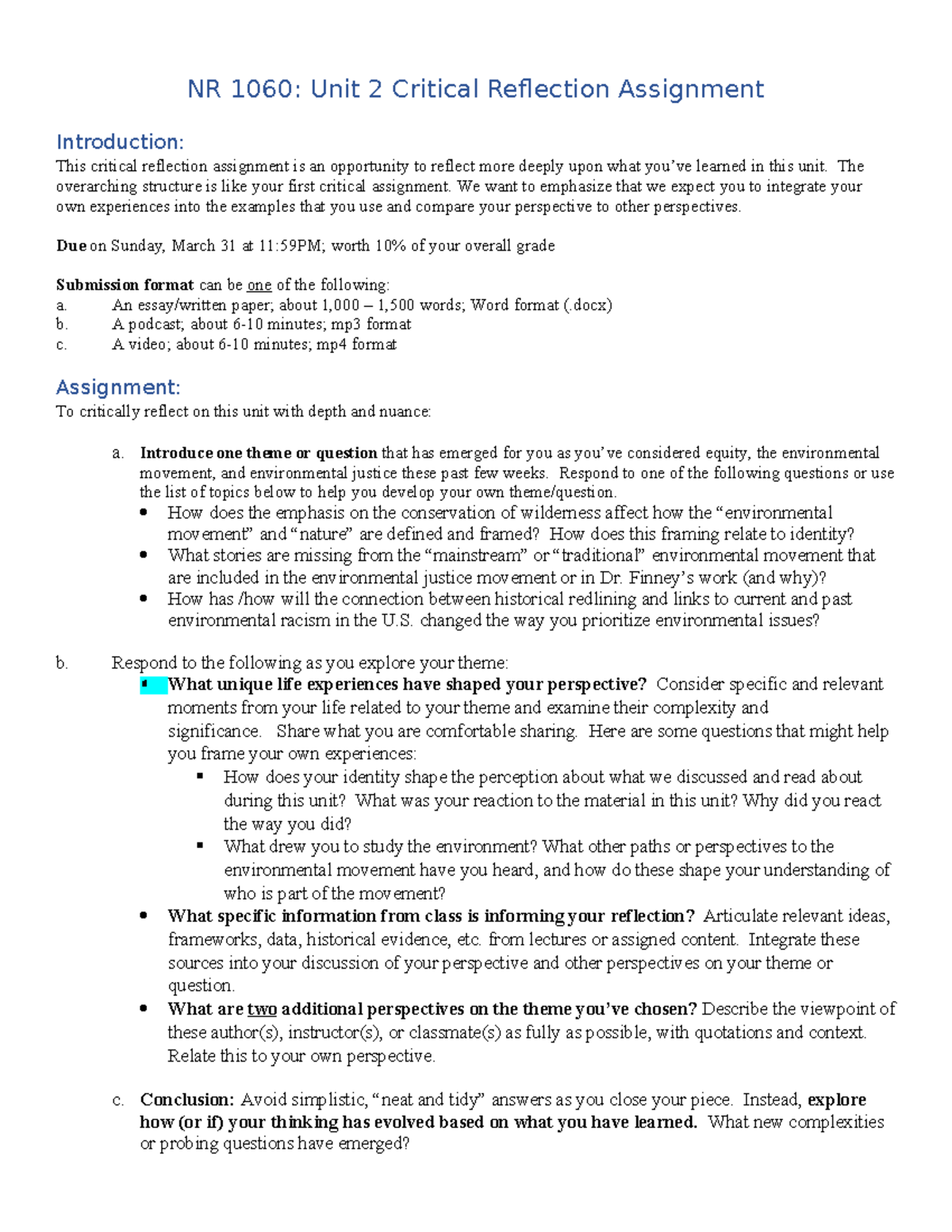 Critical Reflection Unit2 - NR 1060: Unit 2 Critical Reflection ...