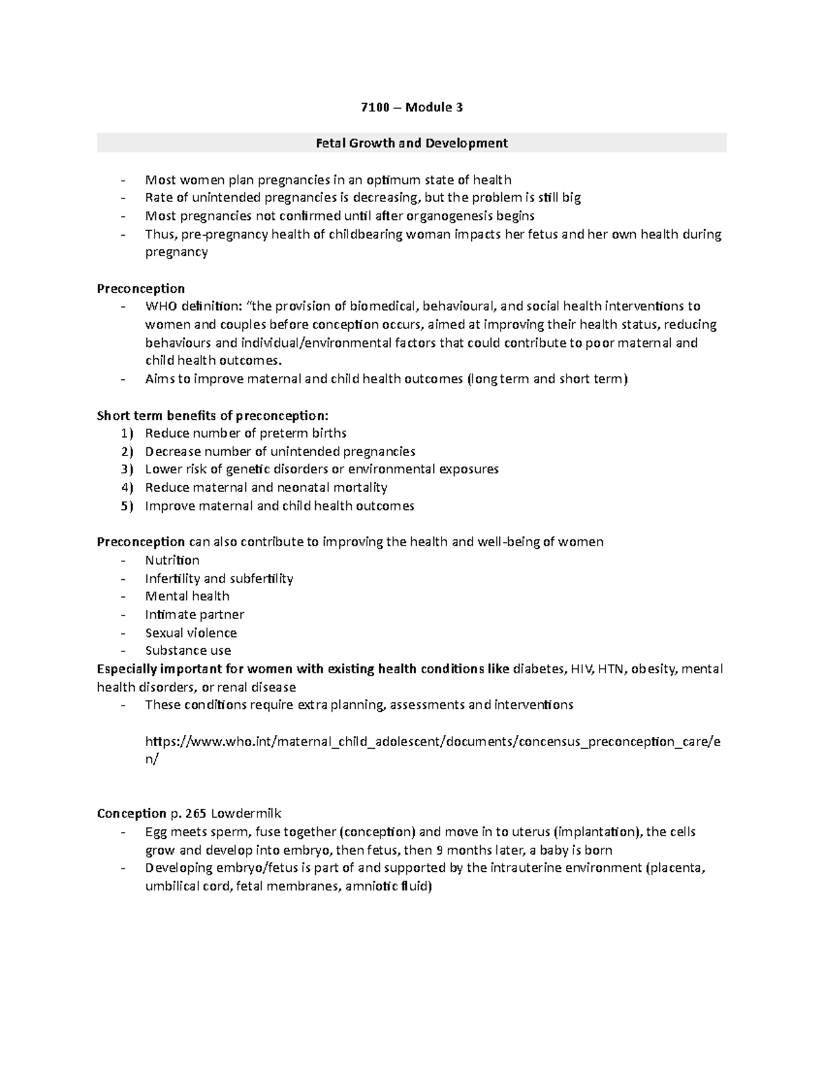 Pregnancy notes - 7100 – Module 3 Fetal Growth and Development - Most ...