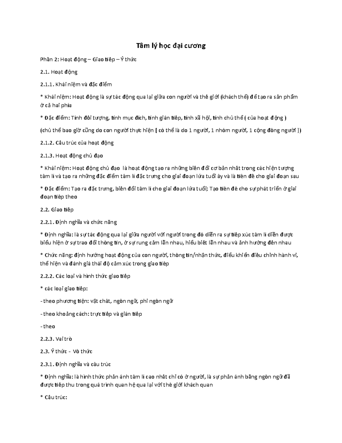 Tâm lý học đại cương - Tâm lý học đại cương - Tâm lý h c đ i cọ ạ ương Phầần 2: Ho t đ ng – Giao ...