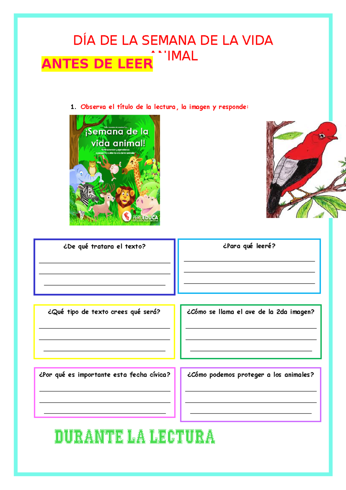 Leemos Juntos DÍA DE LA Semana DE LA VIDA Animal - DÍA DE LA SEMANA DE ...