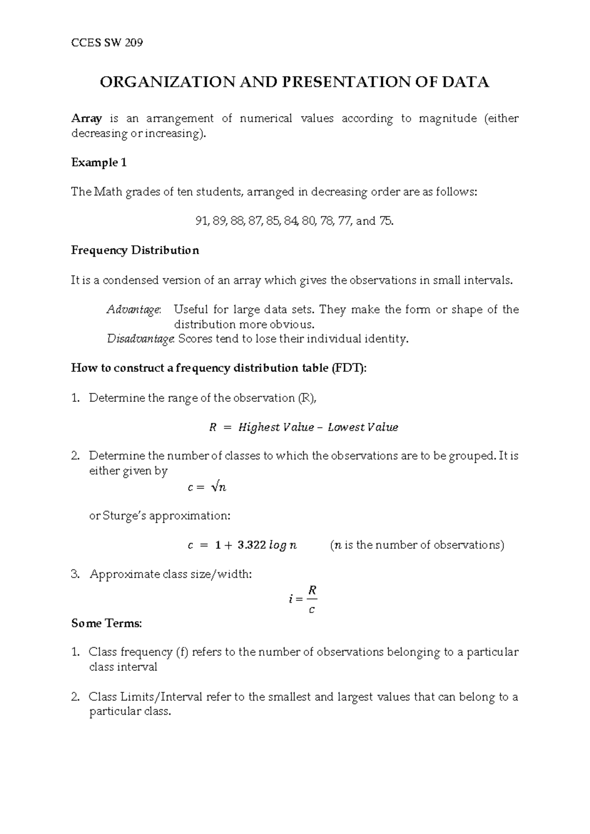 Data-Organization-Presentation - CCES SW 209 E ORGANIZATION AND ...