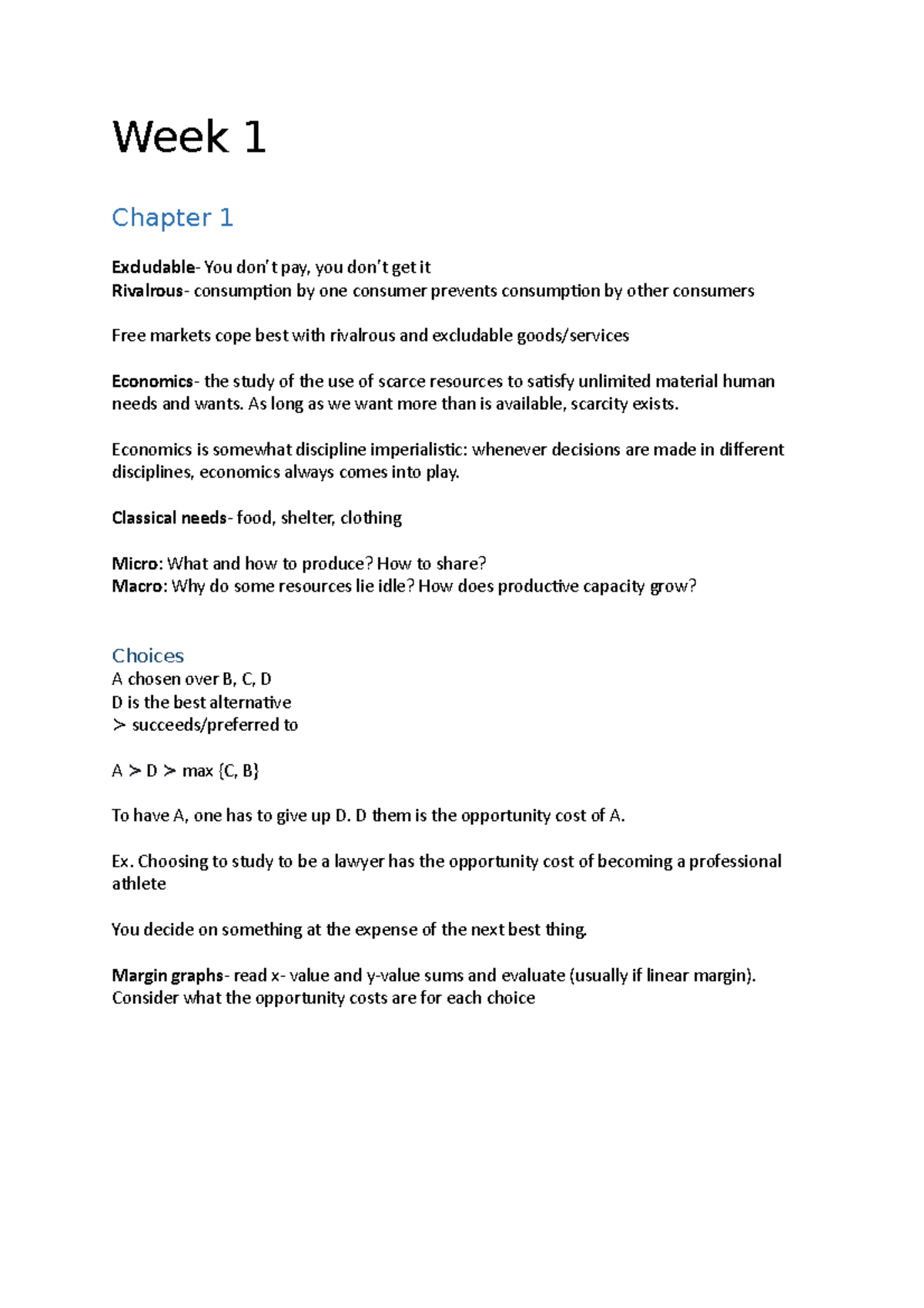 E111 W1 - Notes from the week 1 lecture for ECON111 - Week 1 Chapter 1 ...
