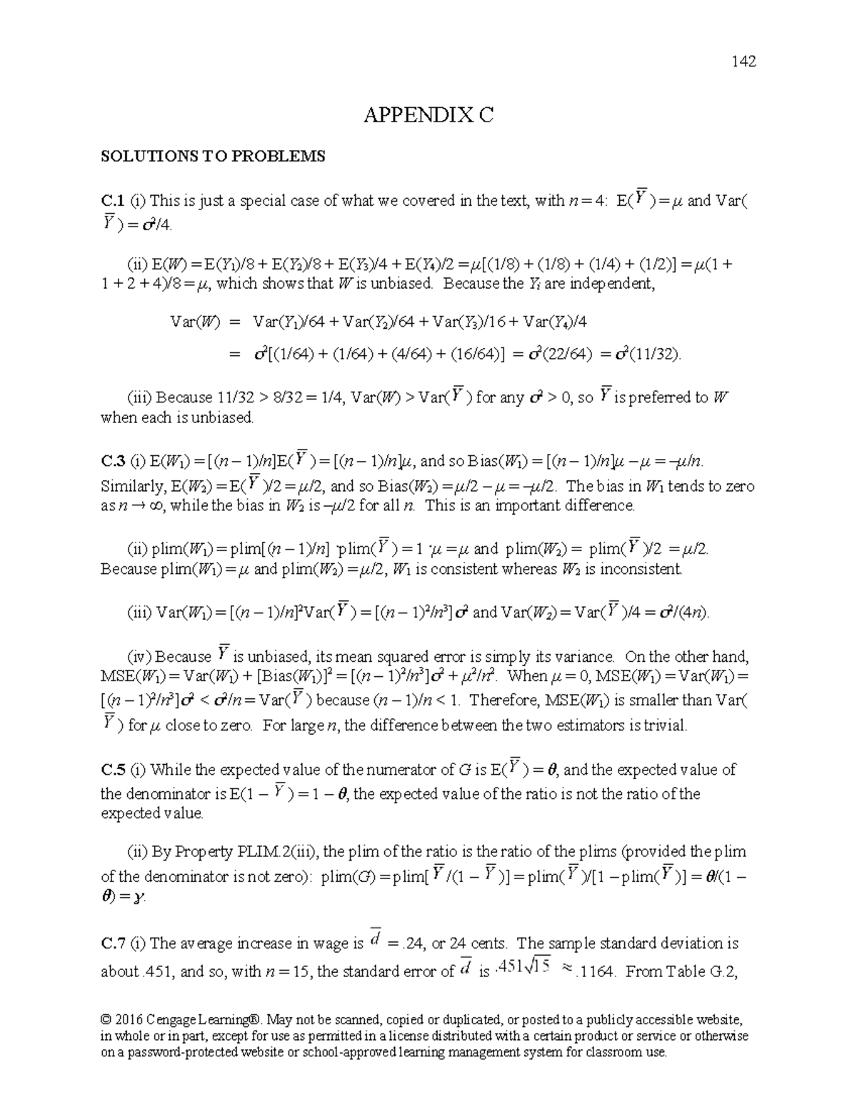 Wooldridge 7e App C SSM - KTLTC - 142 APPENDIX C SOLUTIONS TO PROBLEMS C (i) This is just a ...