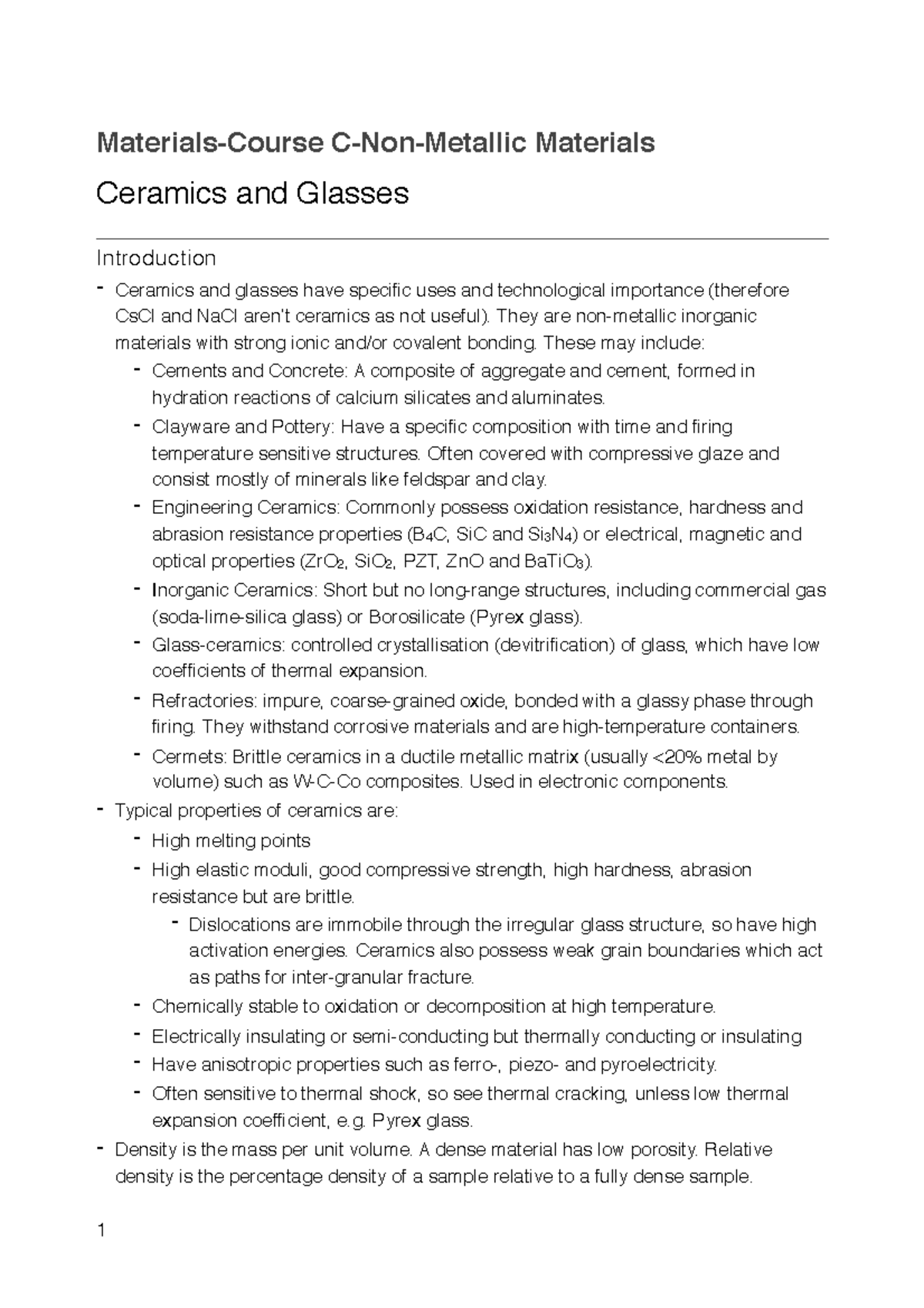 1B Natural Sciences - Materials Science - Course C - Part 1 - Materials ...