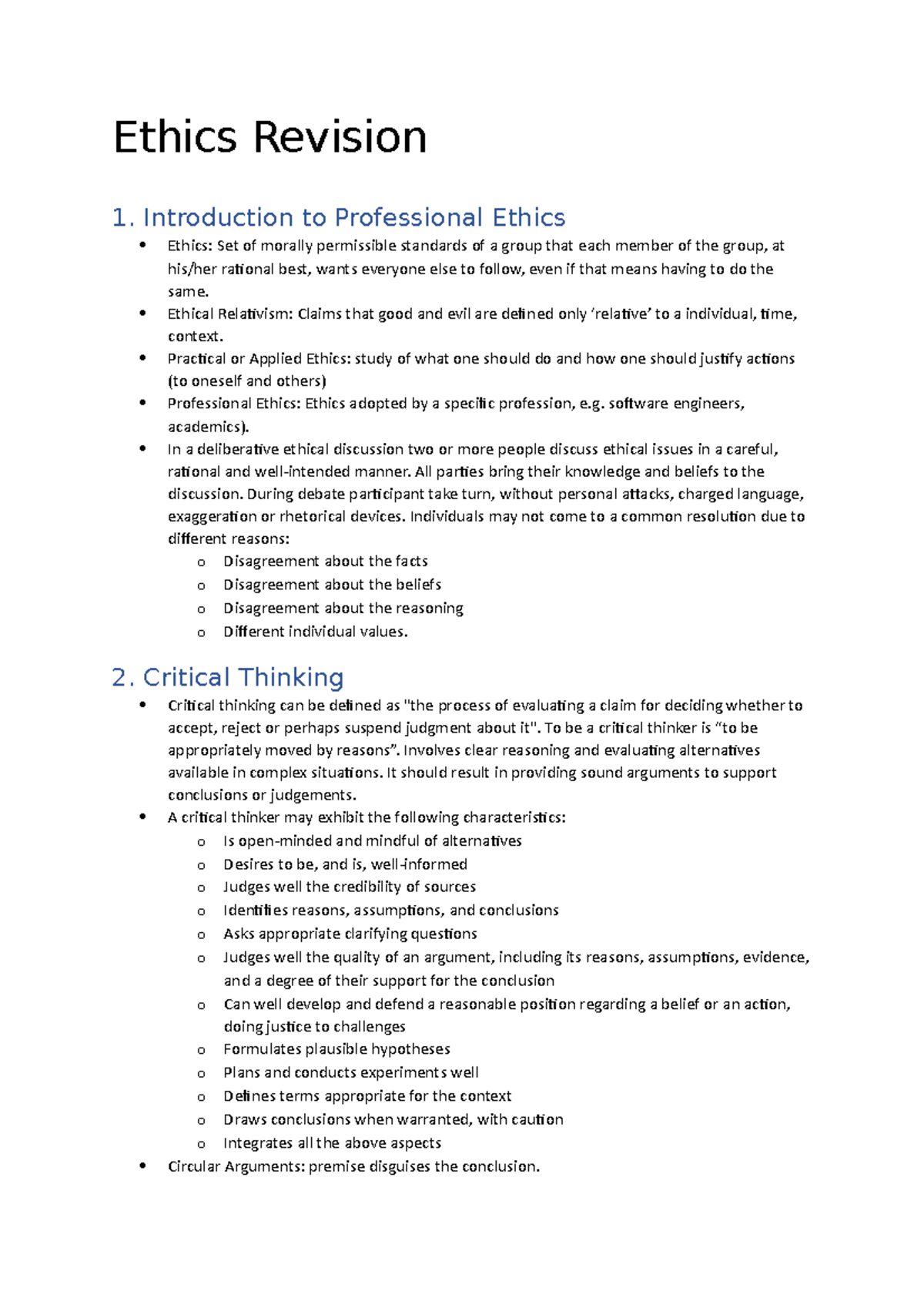 Ethics Revision - Introduction to Professional Ethics Ethics: Set of ...