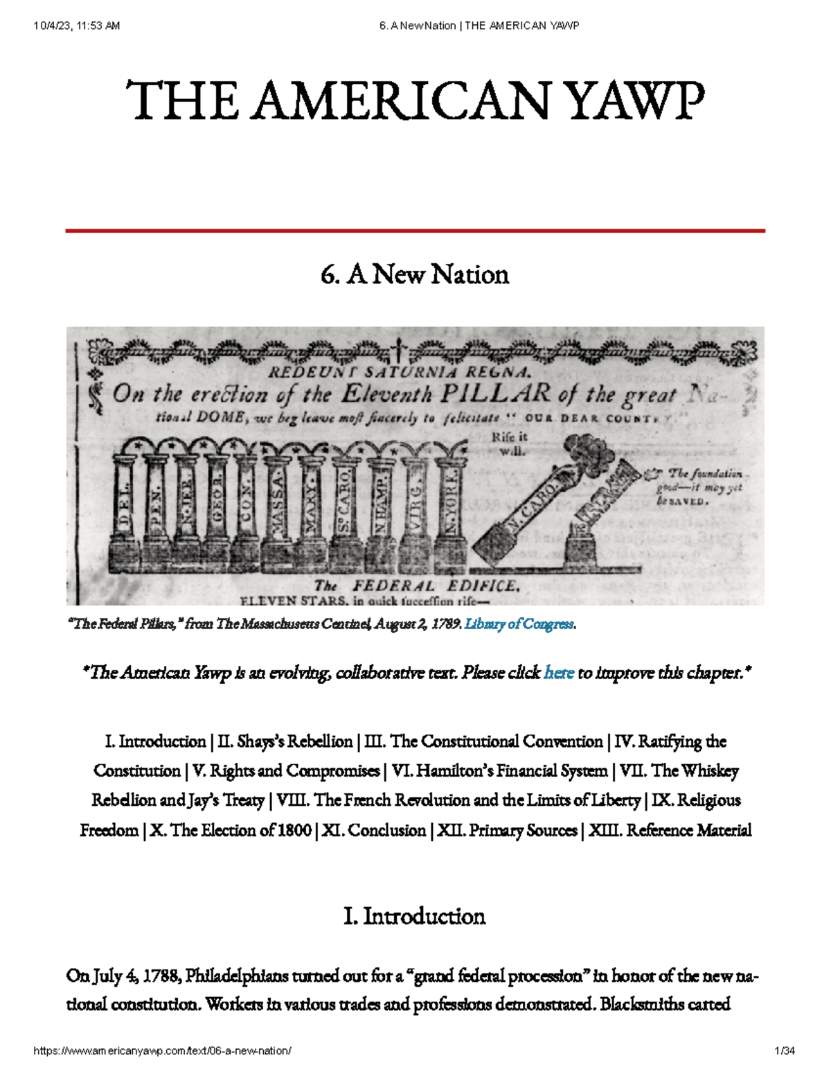 6. A New Nation THE American YAWP - I. Introduction | II. Shays’s ...