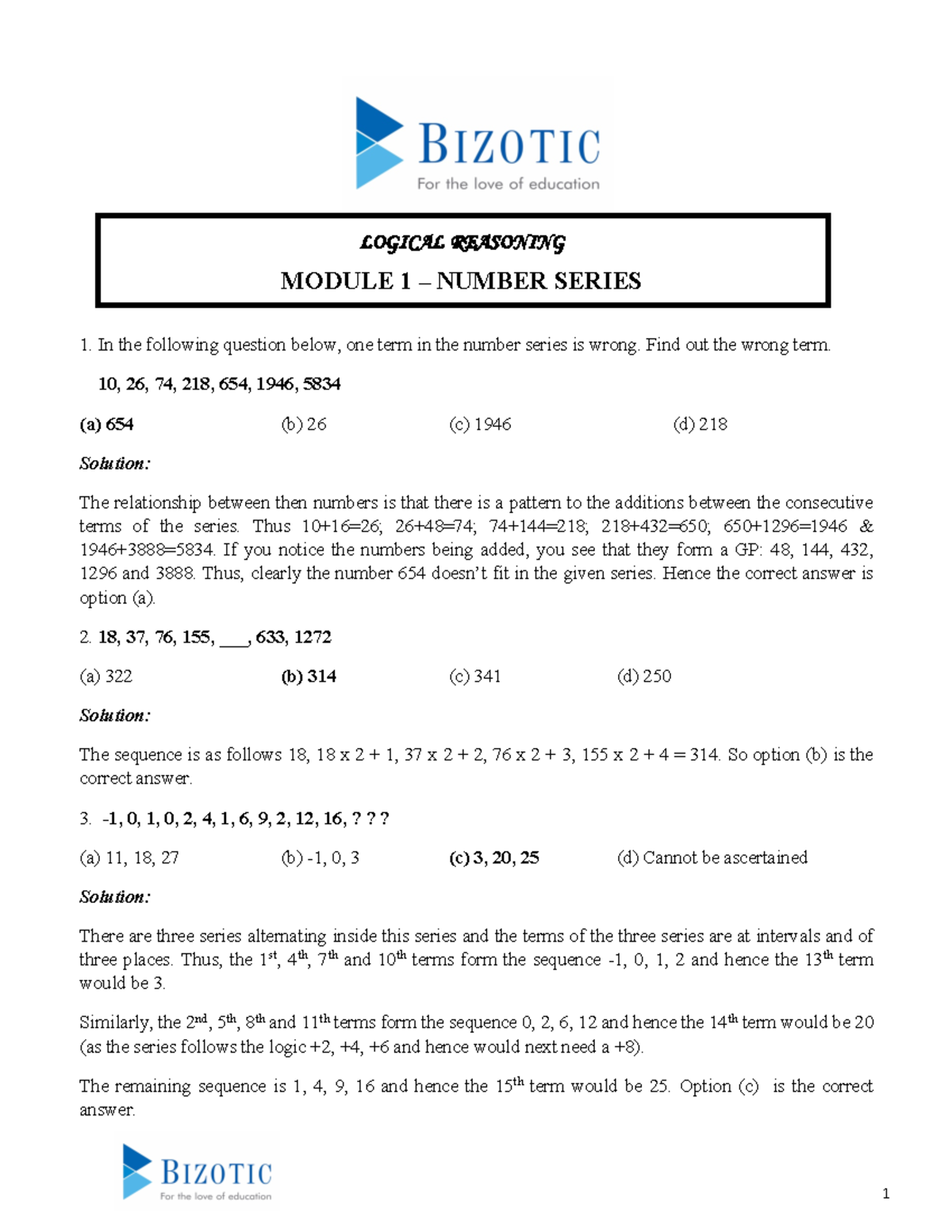 Module 1 - Number Series Trainer Handout - LOGICAL REASONING MODULE 1 ...