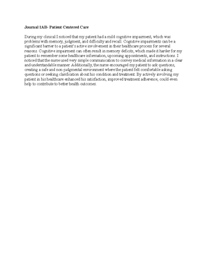 Jounral #2 - Clinical journal entry - Journal # I’ve had several ...