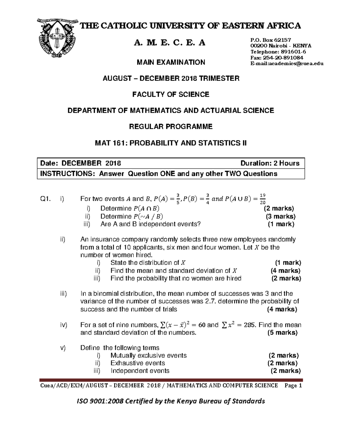 MAT 161 - Ordinary Differential notes - Cuea/ACD/EXM/AUGUST – DECEMBER ...