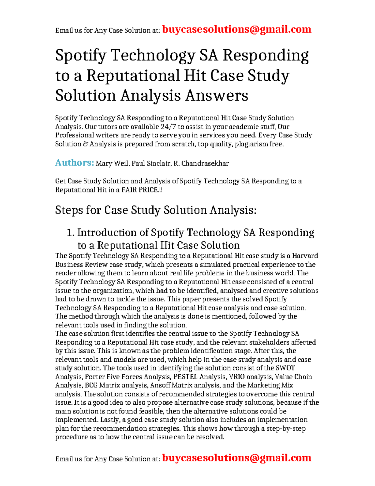 Case Solution Spotify Technology SA Responding to a Reputational Hit ...