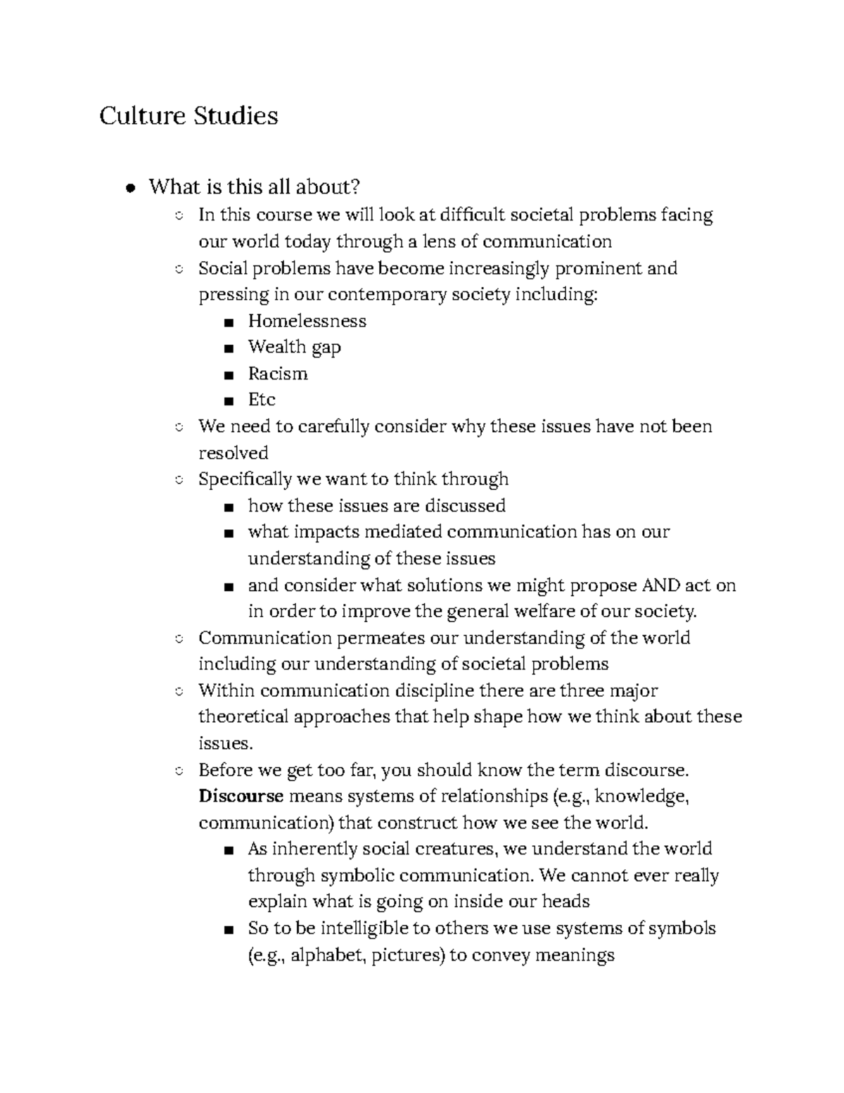 COMM 3030 Lecture Notes 1 - Culture Studies What is this all about? In ...