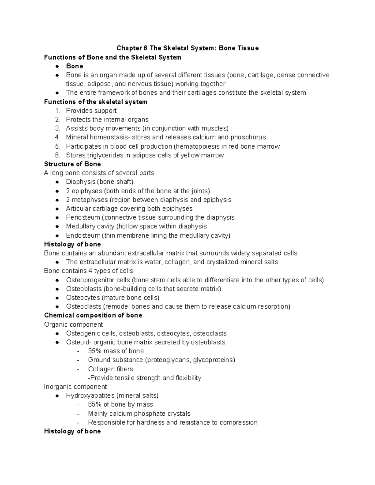A&P chapter 6 - Chapter 6 The Skeletal System: Bone Tissue Functions of ...