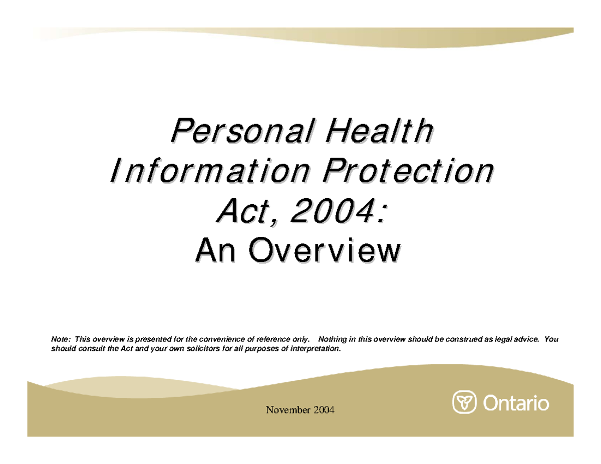 Phipa PPT - Govt of Ontario 2020 - November 2004 Personal Health ...