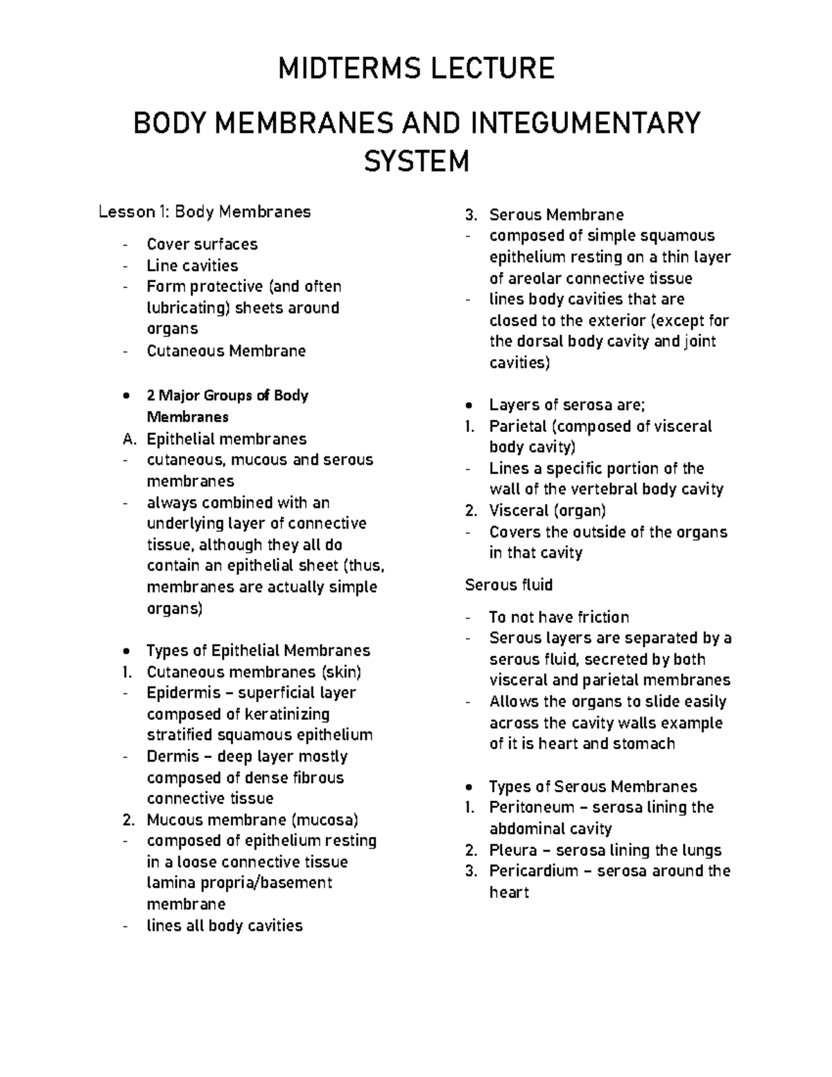 Anatomy- Physiology Midterms Complete Lecture - Lesson 1: Body ...