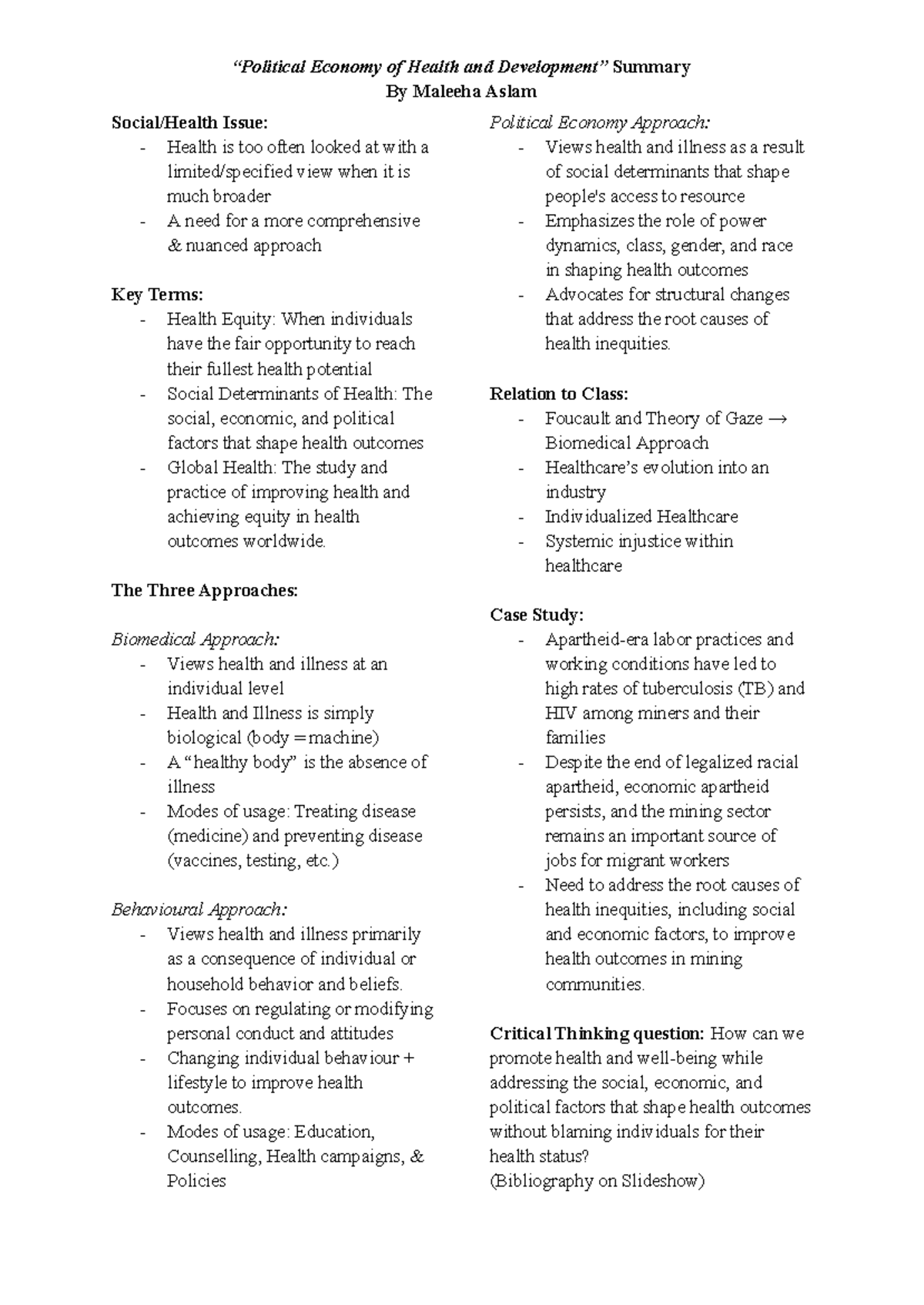 “Political Economy of Health and Development” Summary - The Three ...