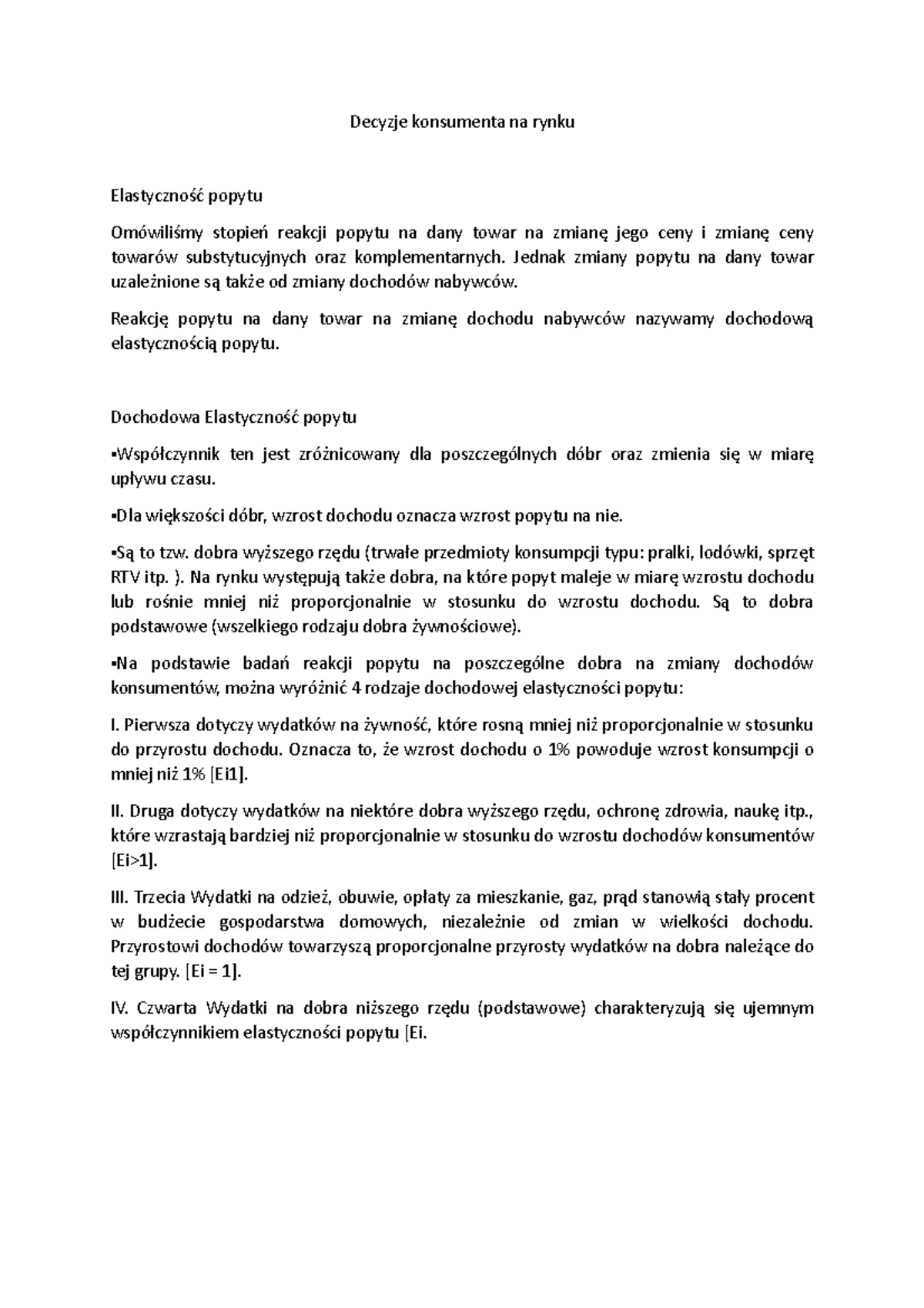 Prawo Engla - Notatki z wykładu 1-15 - Decyzje konsumenta na rynku ...