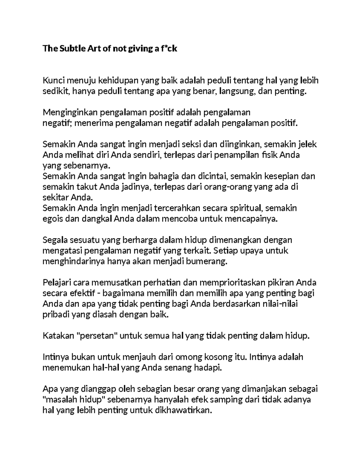 Subtleartofnotgivingaf - The Subtle Art of not giving a f*ck Kunci ...