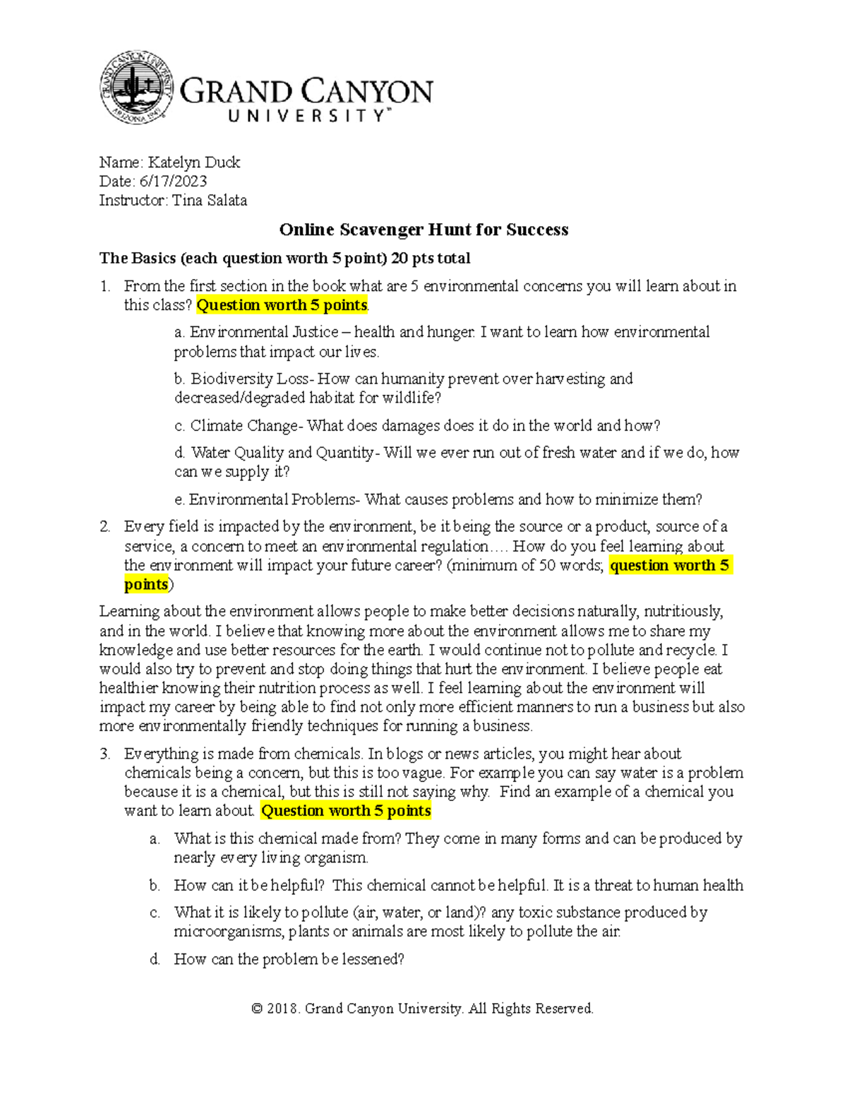BIO 220 RS Online Scavenger Hunt For Success Resource - Name: Katelyn ...