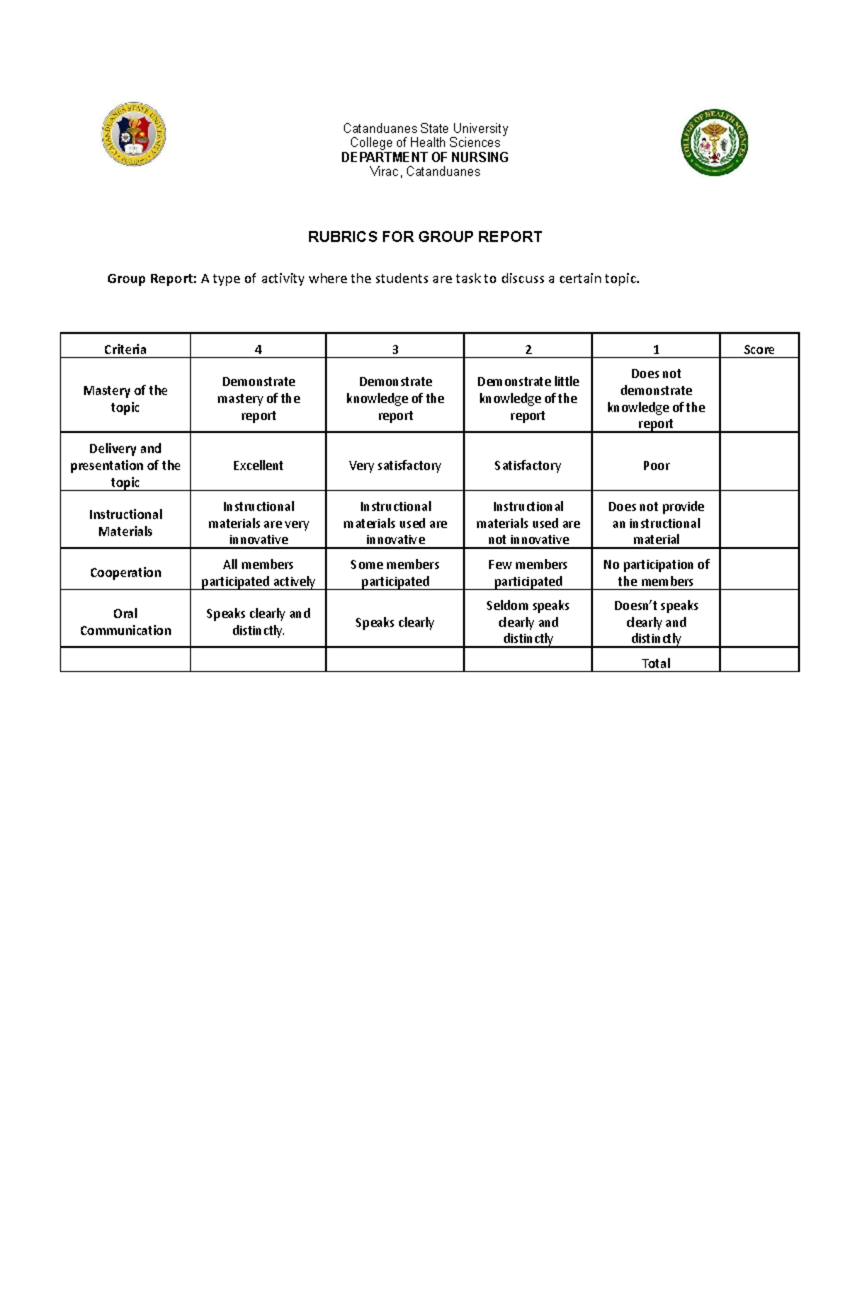 Group- Report - Rubrics help instructor to grade their students work ...