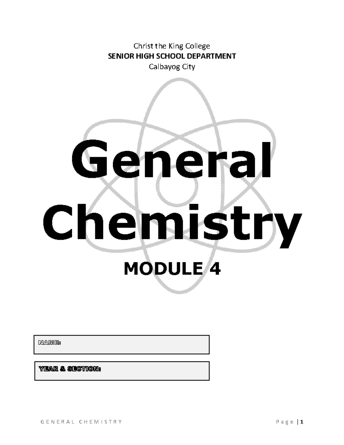 Gen chem mod 4 - Learning Materials and Guides - ####### Christ the ...