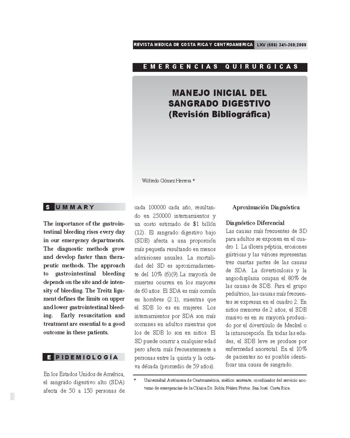 Art6 - Esta tarea - REVISTA MEDICA DE COSTA RICA Y CENTROAMERICA E M E R G E N C I A S Q U I R U ...