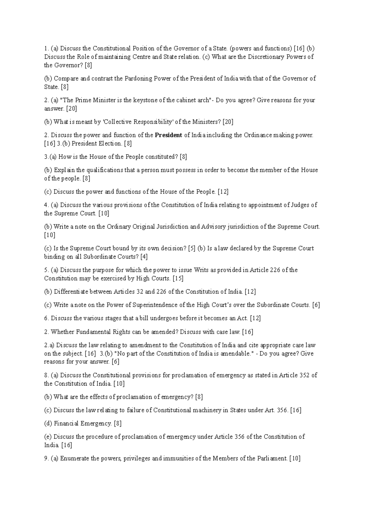 Constitutional Law II - questions for 4th and 5th sem - (a) Discuss the ...
