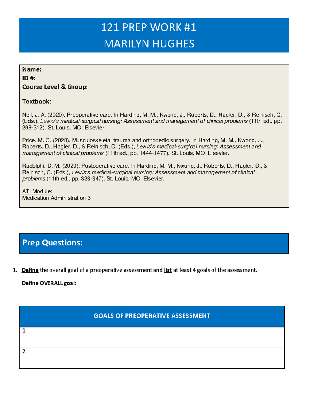 Week 1 Prep Work - Week one of prep work - MARILYN HUGHES Prep ...