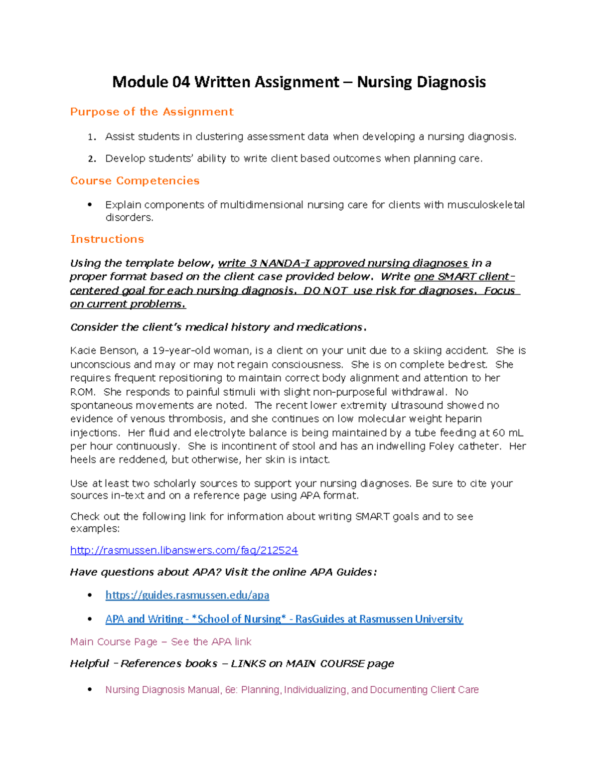 NUR 2356 Module 4 Written Assignment Instructions and Template - Module 04 Written Assignment ...