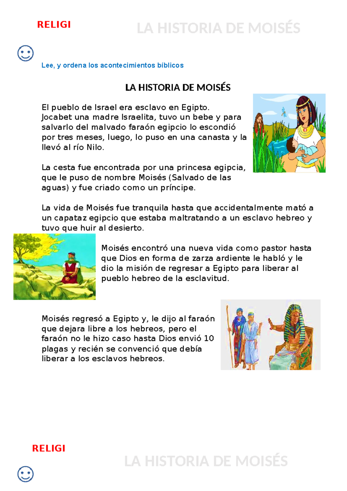 LA Historia DE Moisés Ficha - Lee, y ordena los acontecimientos ...