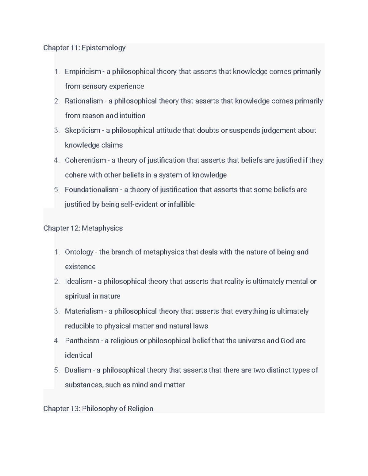Intro to Philosophy - Chapter 11: Epistemology 1. Empiricism - a ...