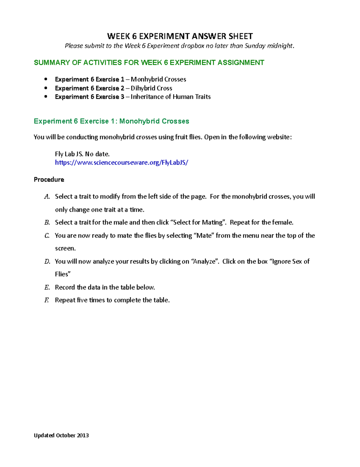 Week 6 Experiment Answer Sheet - WEEK 6 EXPERIMENT ANSWER SHEET Please ...