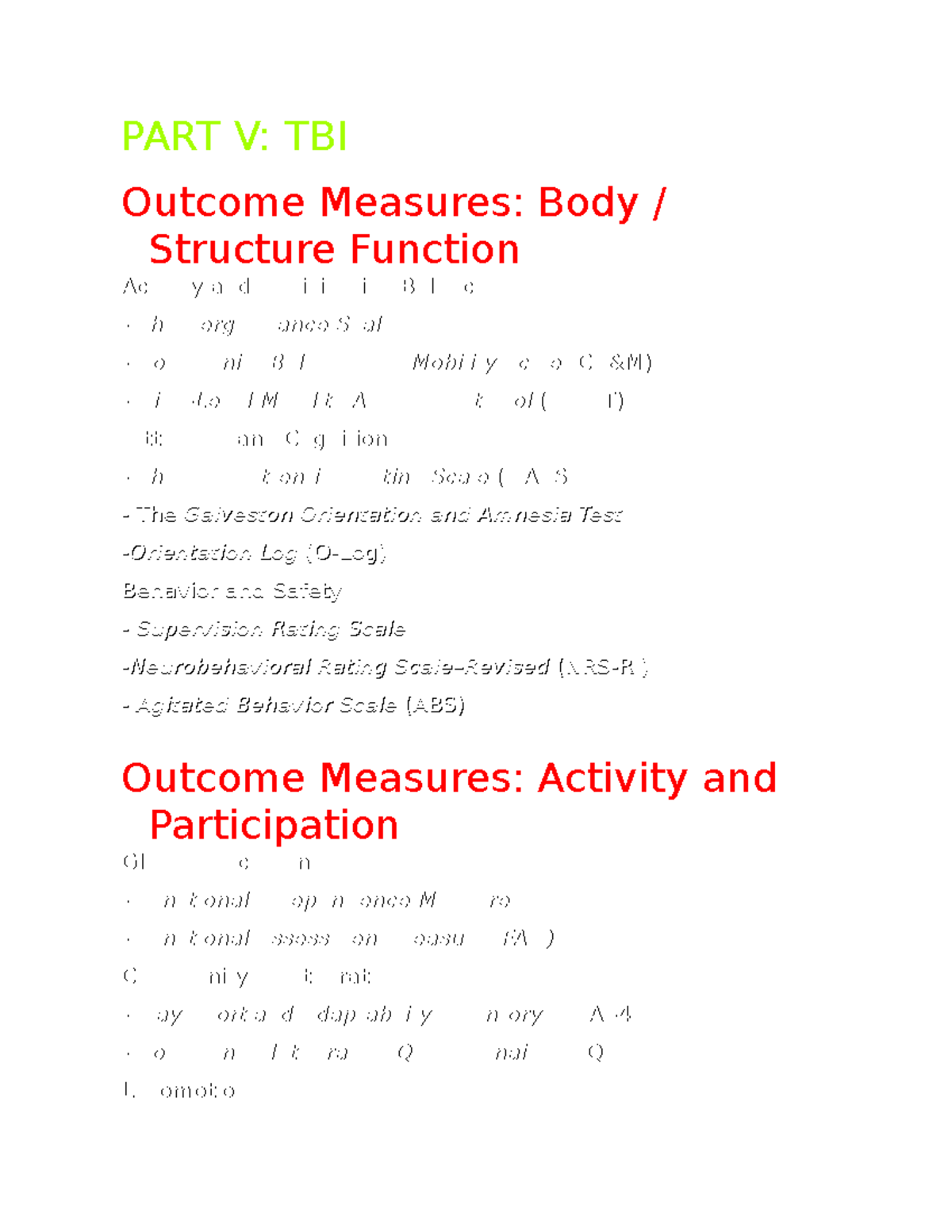 Traumatic Brain Injury PART V - PART V: TBI Outcome Measures: Body ...