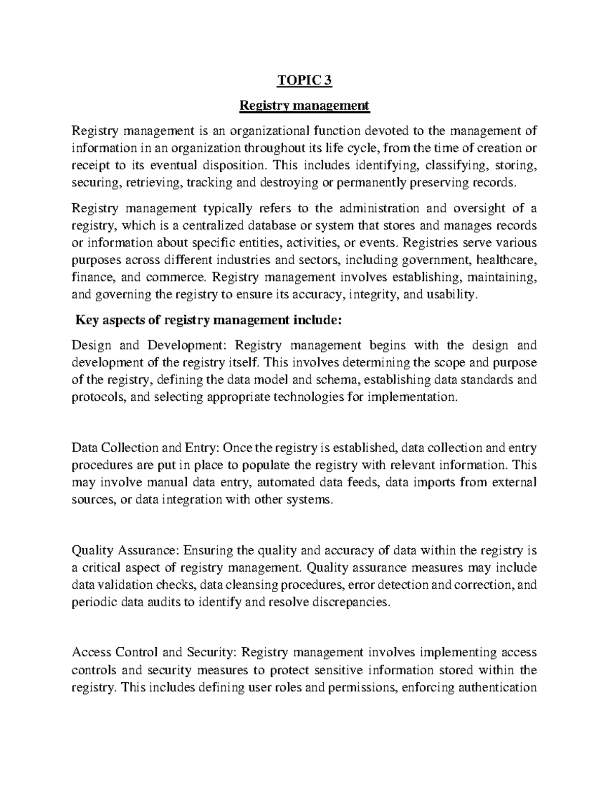 Lecture 3 - detailed - TOPIC 3 Registry management Registry management ...