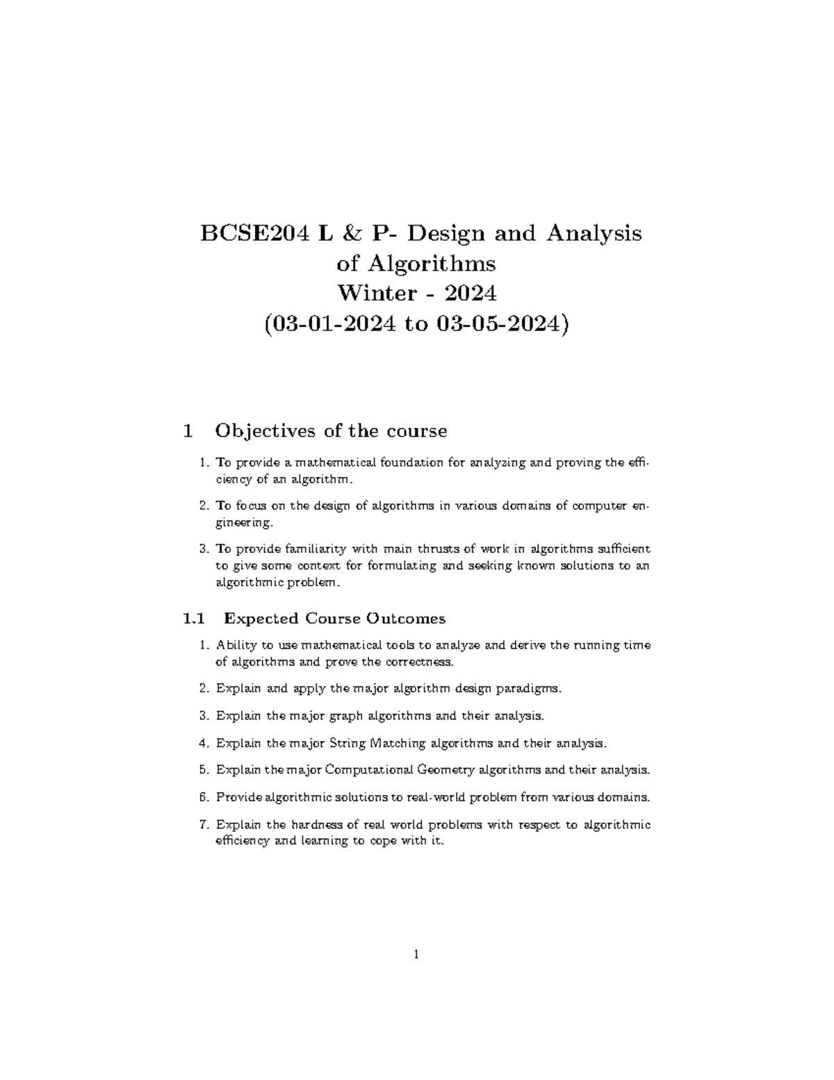 DAA - Handout for FAT Exam Preparation - BCSE204 L & P- Design and Analysis of Algorithms Winter ...