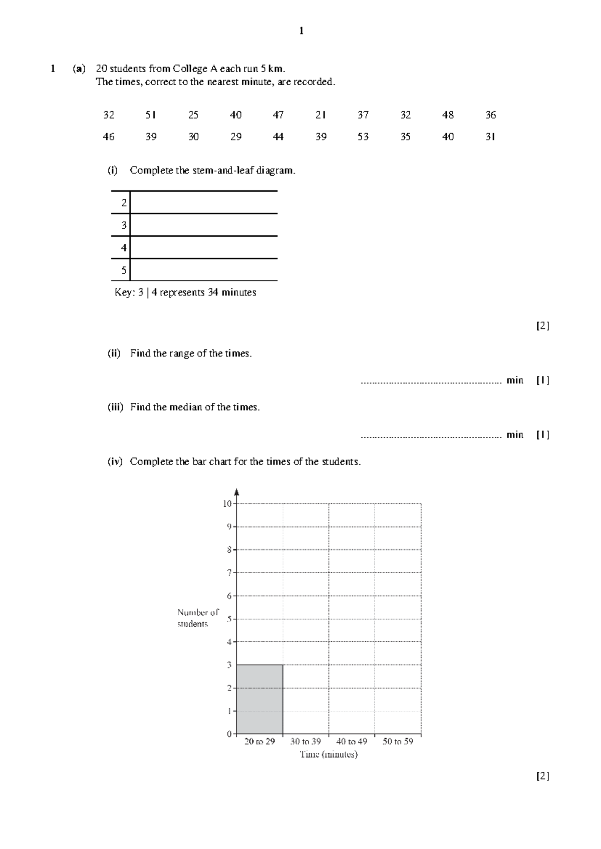 Averages - Mean, Median, Mode and Stem and leaf - 1 (a) 20 students ...