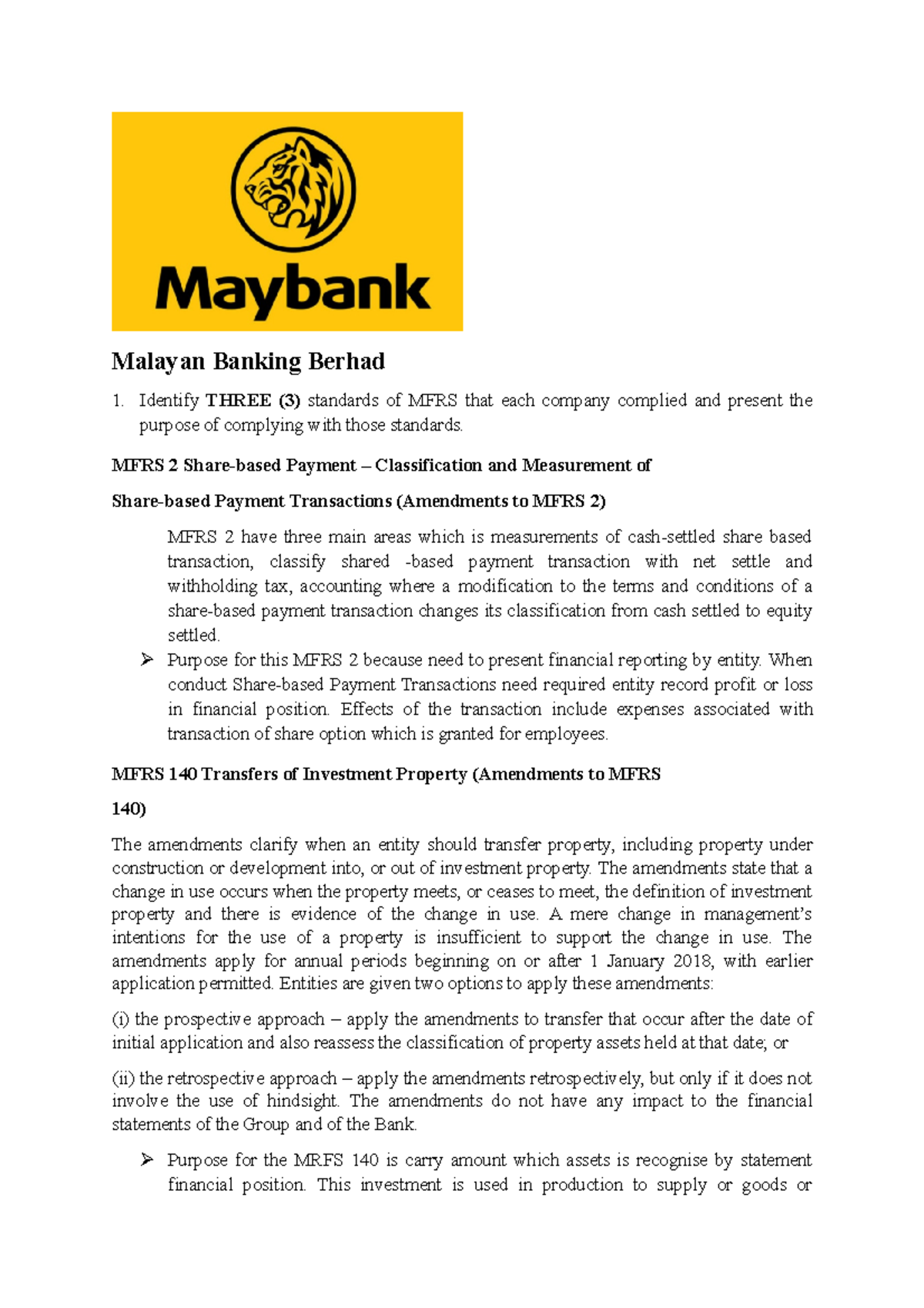 Financial Reporting ASS MBB - Malayan Banking Berhad Identify THREE (3 ...